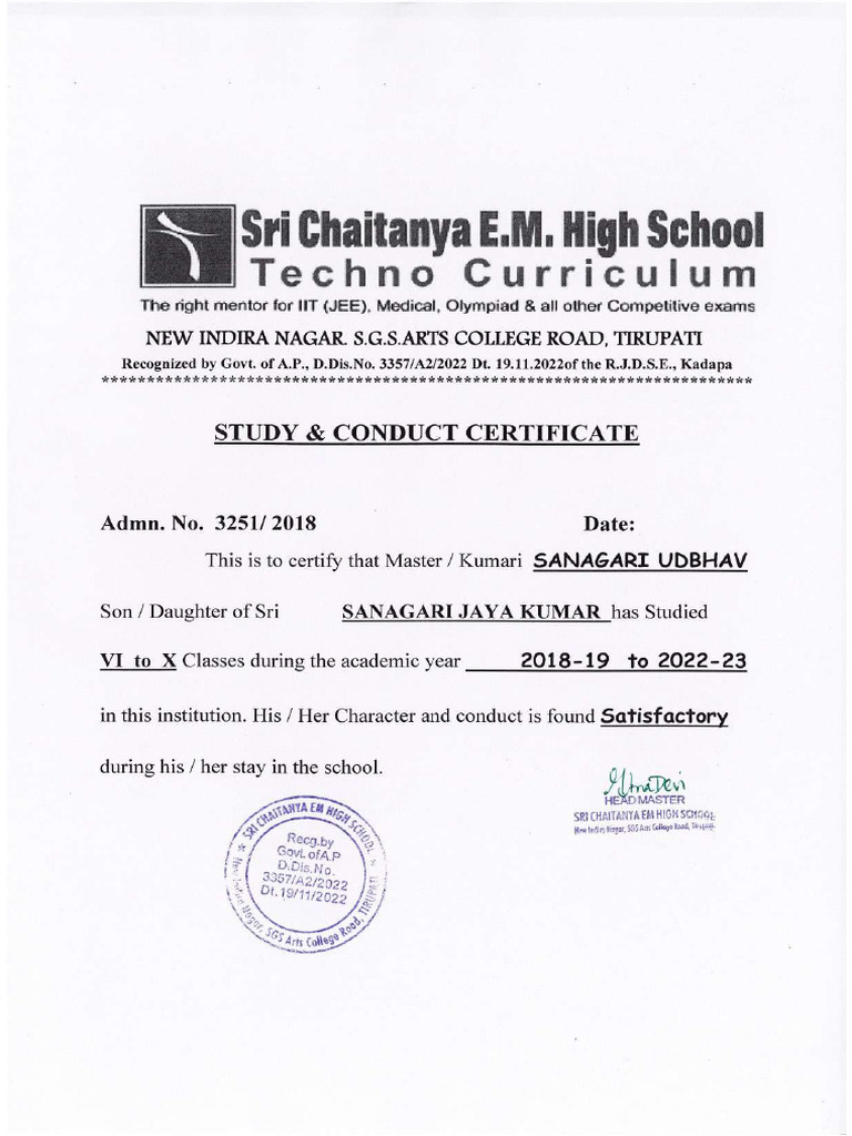 Uddu VI To X TH Study Certificate-10 | PDF