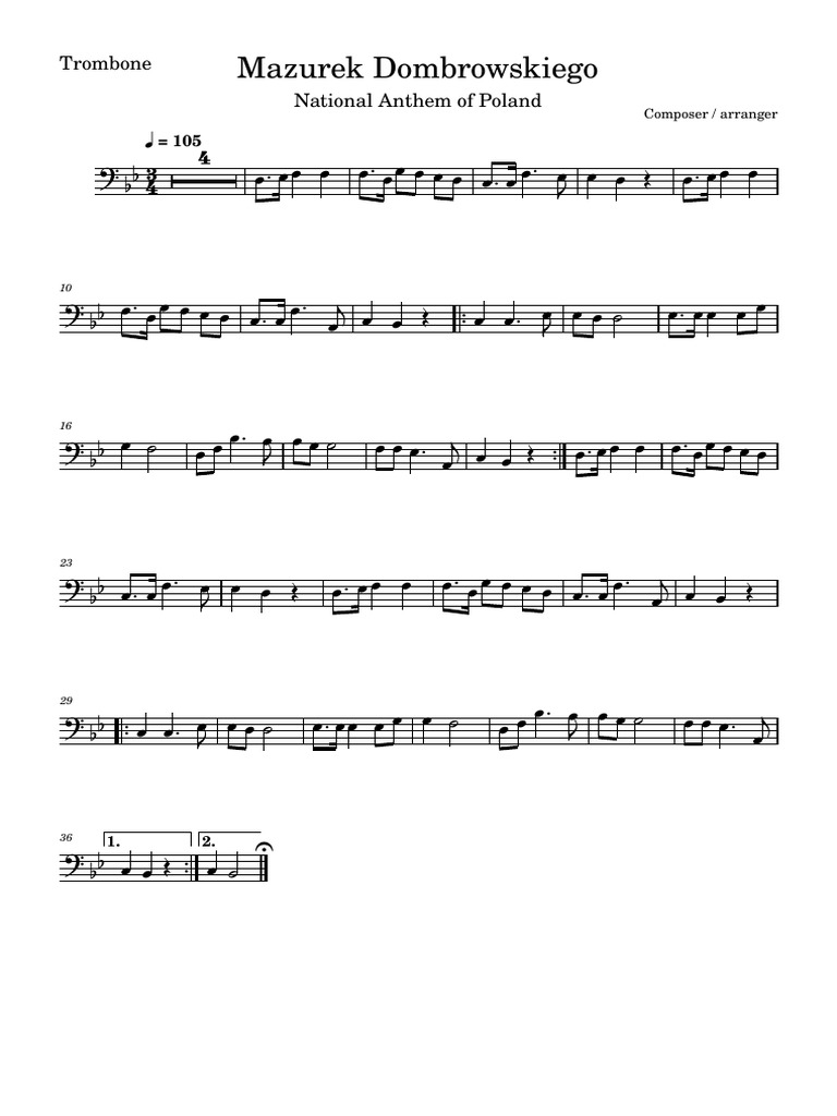 Trombone Sheet Music: Polish Anthem | PDF