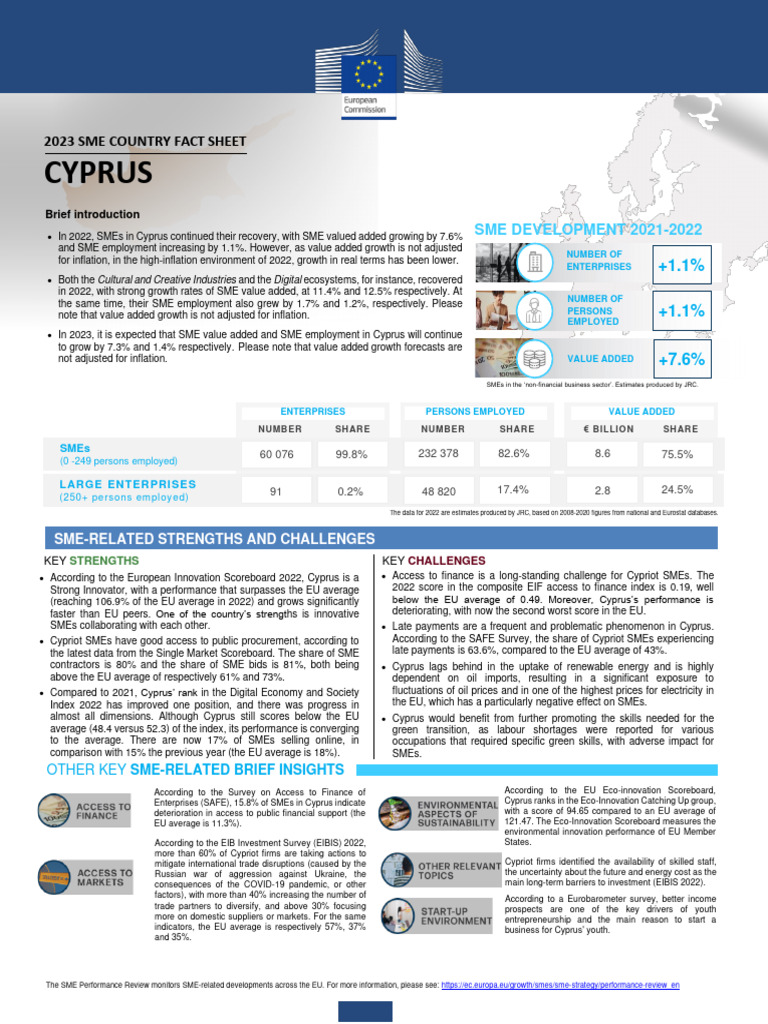 Cyprus - SME Fact Sheet 2023 | PDF