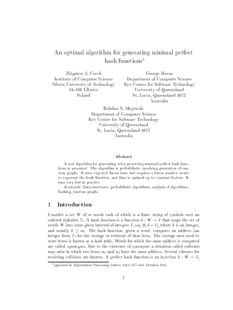 1992 An Optimal Algorithm For Generating Minimal Perfect Hash Functions Chm92 101151 