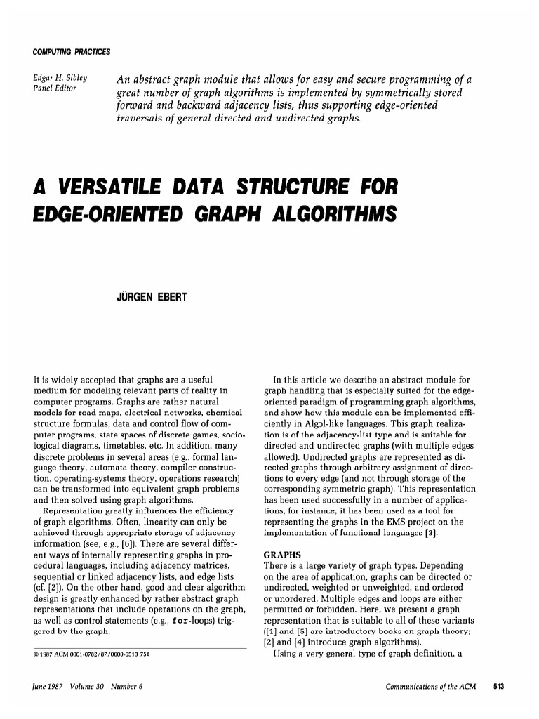 1987 - A Versatile Graph Structure For Edge-Oriented Graph Algorithms (Ebert1987AVD) | PDF ...