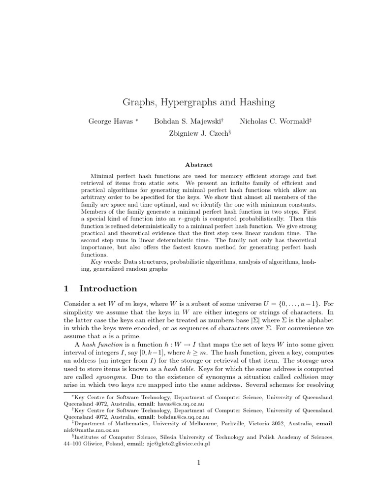 1994 - Graphs, Hypergraphs and Hashing | Download Free PDF | Vertex (Graph Theory) | Function ...