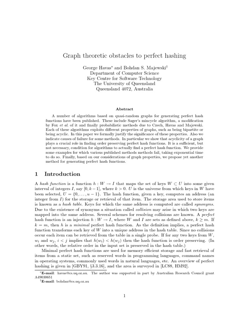 1994 - Graph Theoretic Obstacles To Perfect Hashing (TR0257) | PDF | Graph Theory | Vertex ...