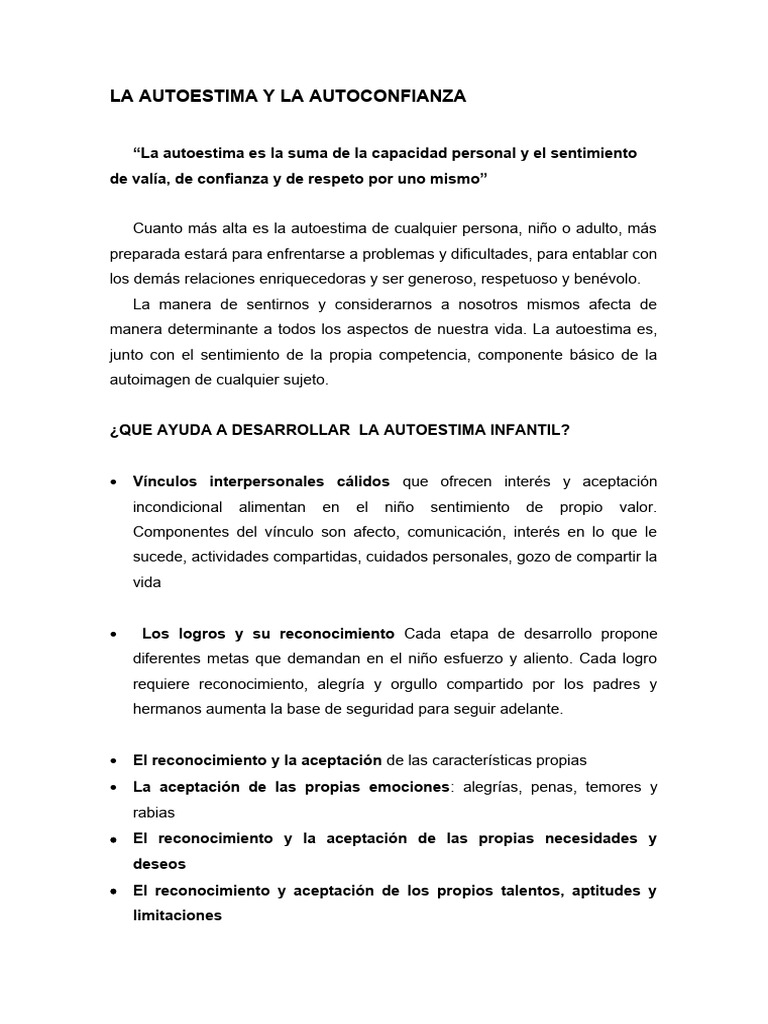 Autoestima y Autoconfianza Infantil | PDF | Autoestima | Adultos