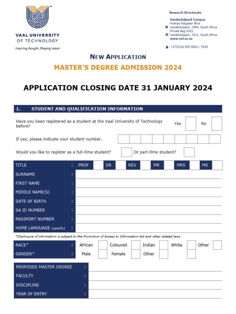 2024 Application Template For Masters Degree Admission | PDF ...