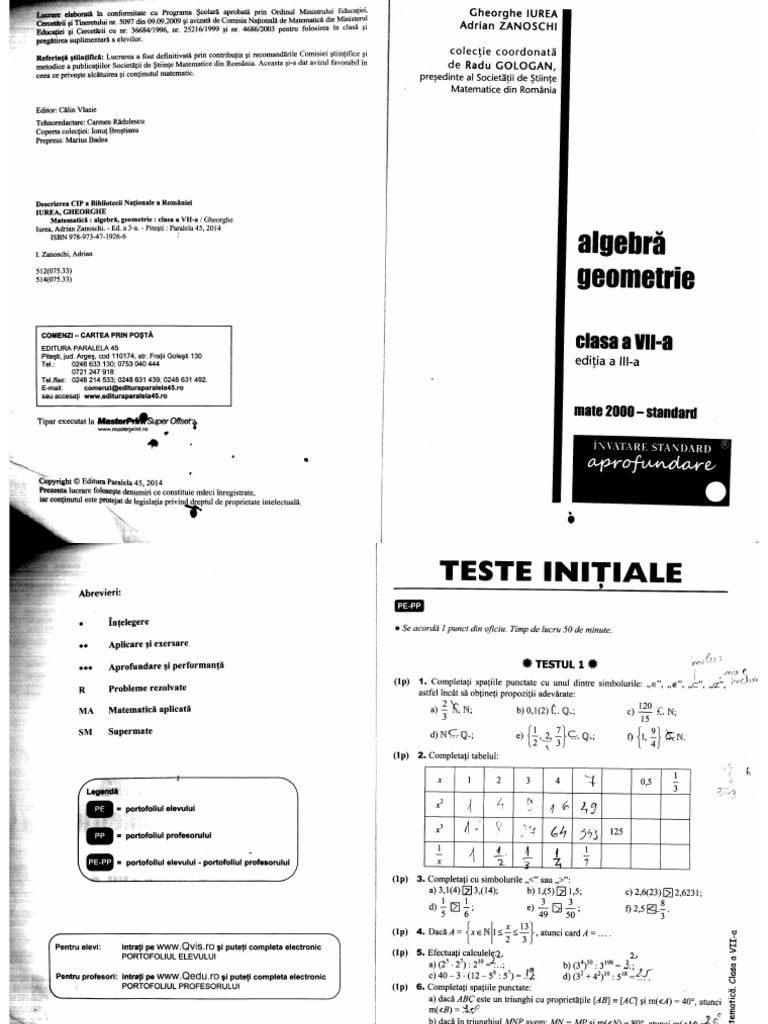 Algebra Geometrie Cls Vii Mate 2000 Compress | PDF