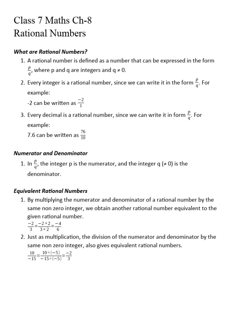 Maths Ch-8 Rational Numbers | PDF | Rational Number | Numbers