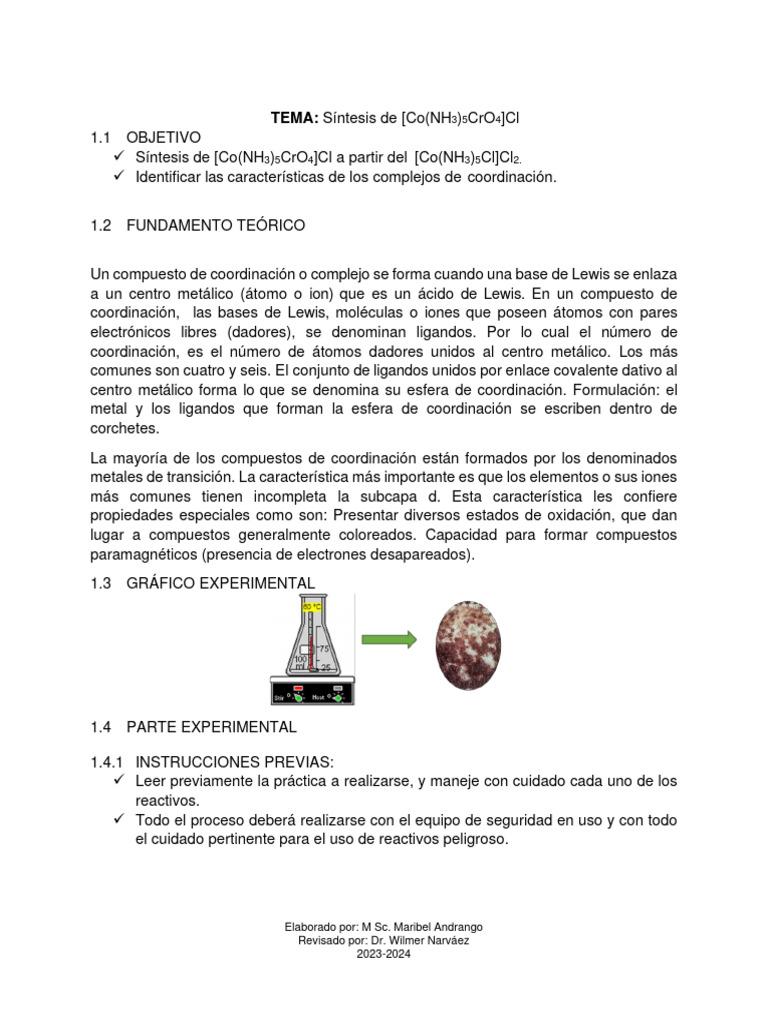 Guía Síntesis de (Co (NH3) 5CrO4) CL | PDF | Compuestos químicos | Ligando