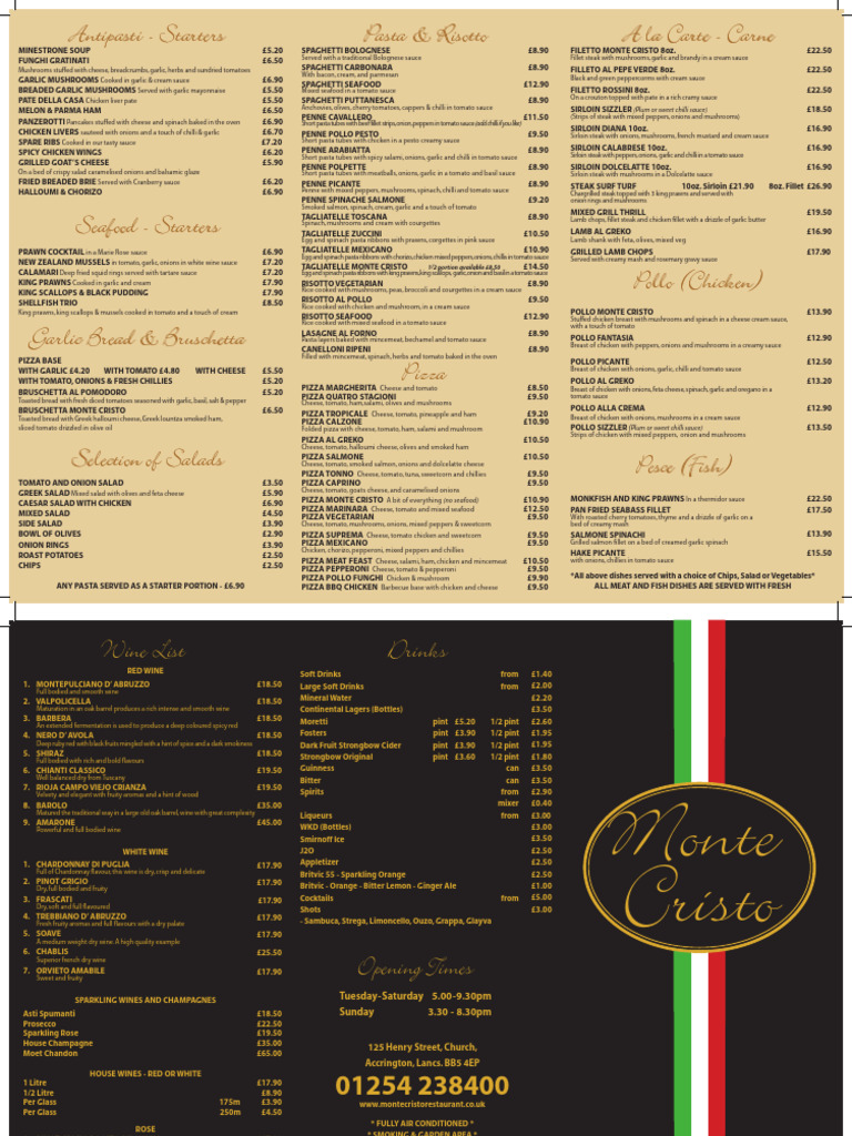 Monte Cristo Main Menu | Download Free PDF | Tomato Sauce | Pizza