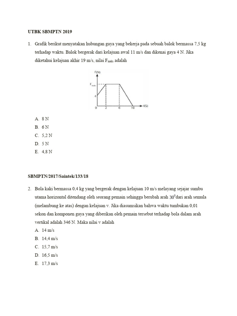 Soal Utbk Momentum Impuls | PDF