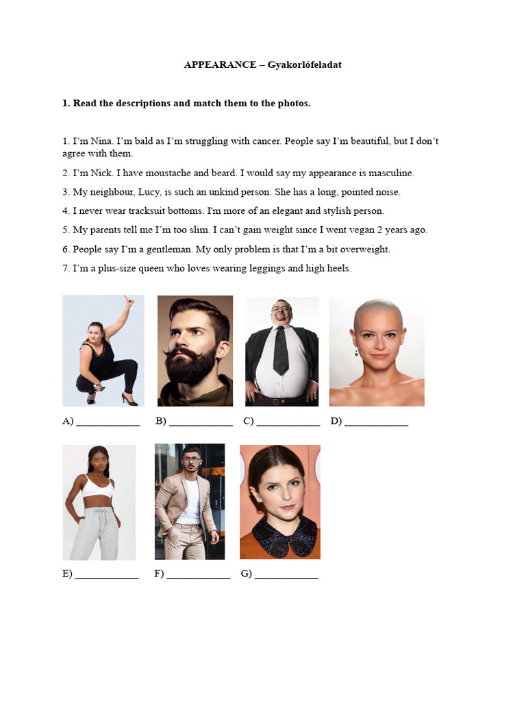 APPEARANCE - Match The Descriptions To The Photos PDF | PDF