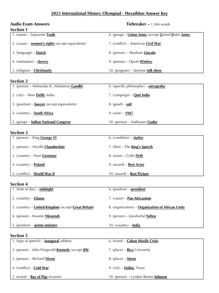 2023 International History Olympiad Key | PDF | Mahatma Gandhi ...