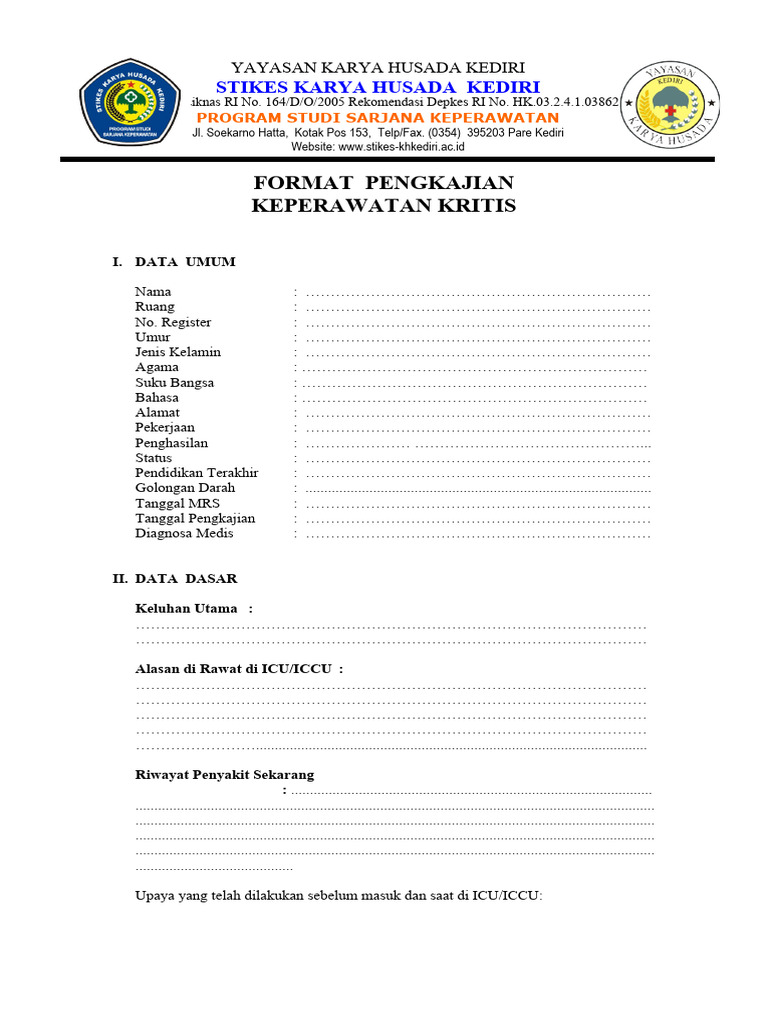 Format Pengkajian Kep Kritis 2023-2 | PDF