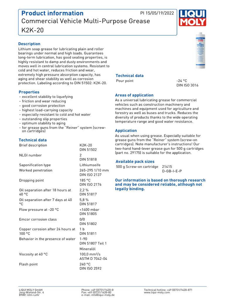 K2K-20 Multi-Purpose Grease Overview | PDF | Manufactured Goods ...