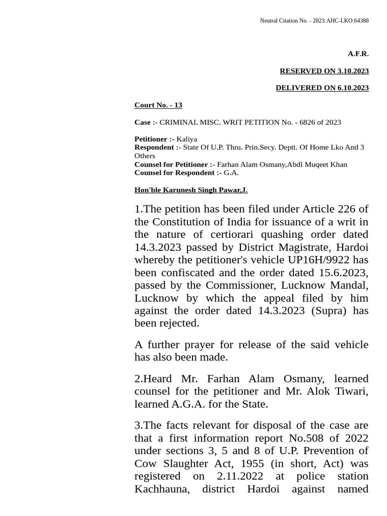 Others: Neutral Citation No. - 2023:AHC-LKO:64388 | PDF | Crimes ...