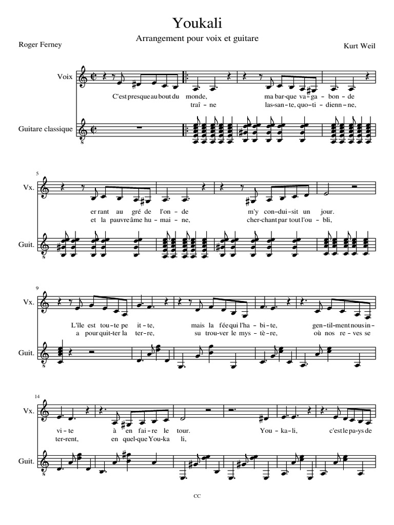 Kurt Weill Youkali Guitar Voice | PDF