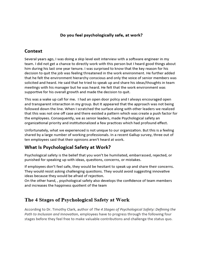 Psychological Safety at Work | PDF | Leadership | Mindset