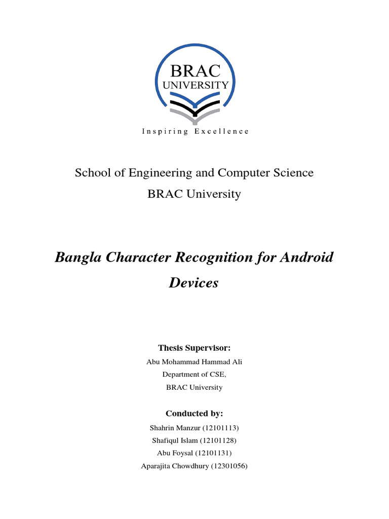 Bangla Character Recognition For Android Devices: School of Engineering and Computer Science ...