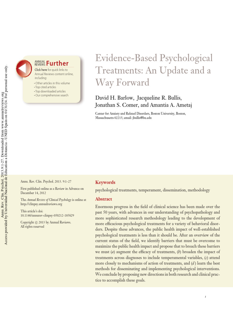 Barlow Et Al 2013 Evidence Based Psychological Treatments An Update and ...