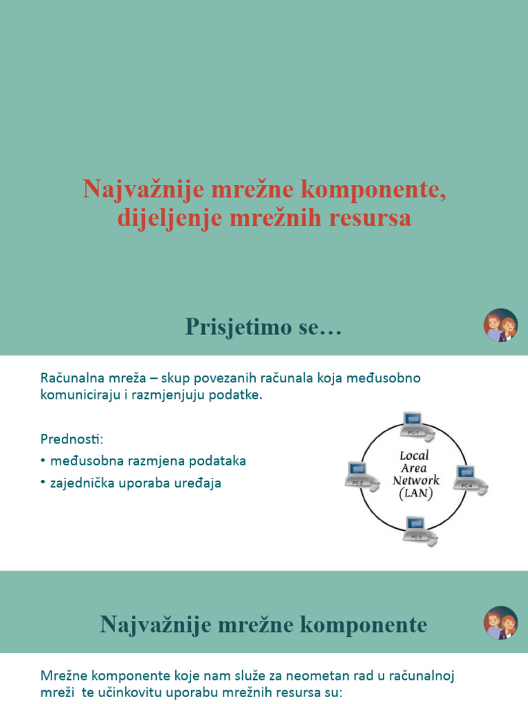 Najvažnije Mrežne Komponente, Dijeljenje Mrežnih Resursa | PDF