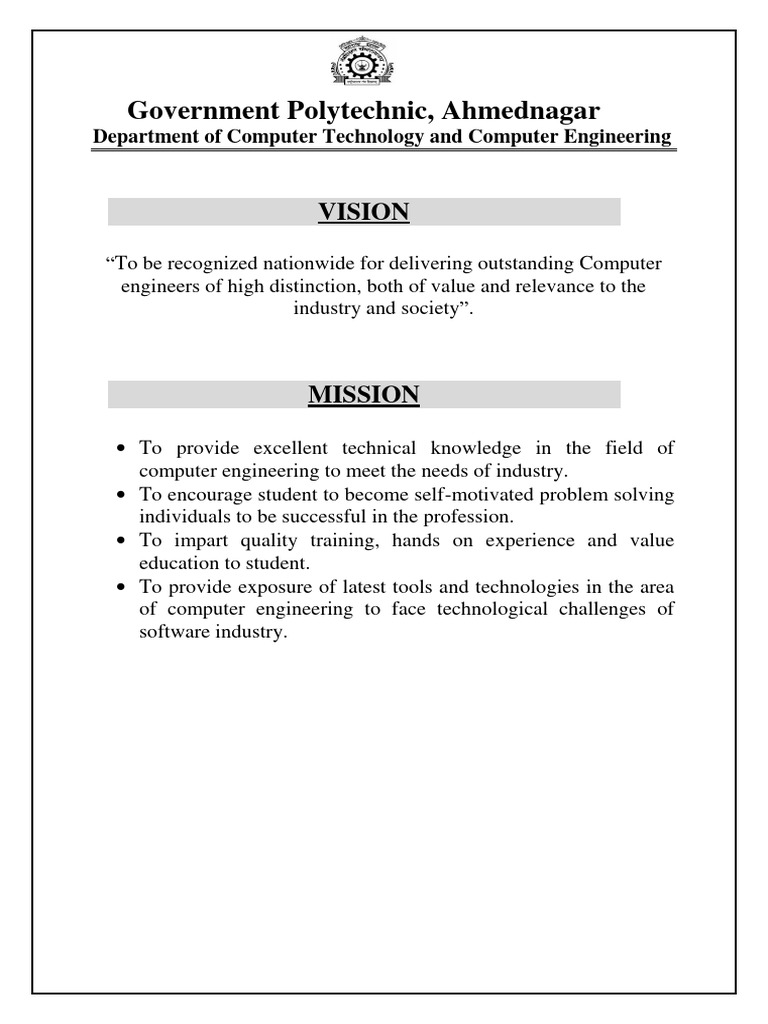 Department Vision Mission Peo Po Pso | PDF | Engineering | Computer ...