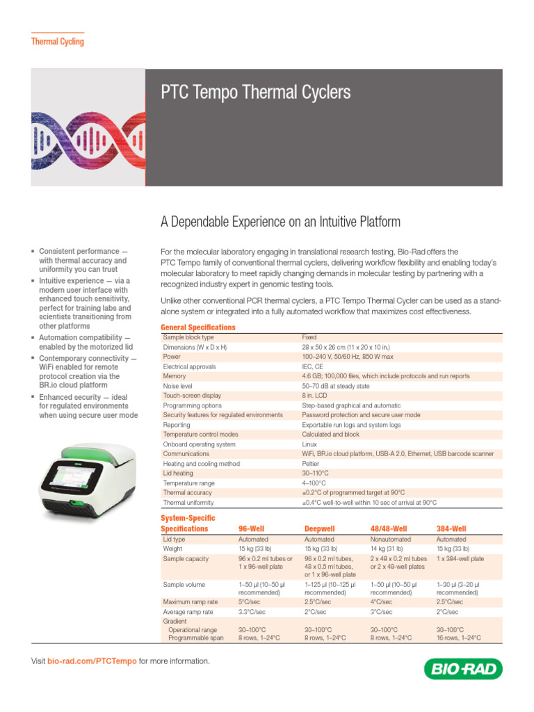 Bulletin - 3410 PTC Tempo Thermal Cyclers Product Information Sheet | PDF