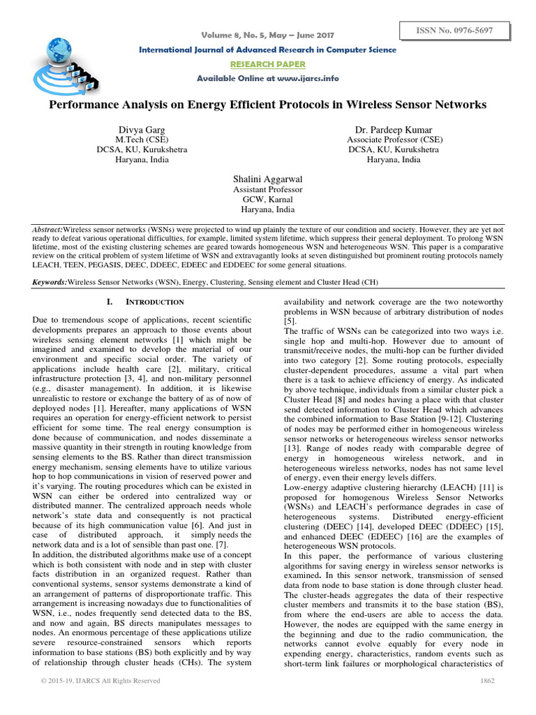 Performance Analysis On Energy Efficient Protocols in Wireless Sensor Networks | PDF | Wireless ...