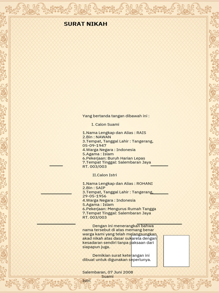1 Surat Nikah | PDF | Hukum