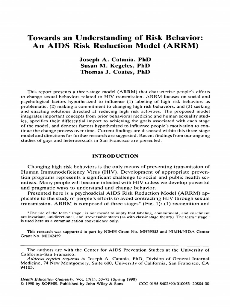 Towards An Understanding of Risk Behavior An AIDS Risk Reduction Model ...