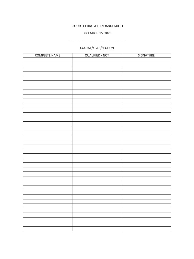 Blood Letting Attendance Sheet | PDF