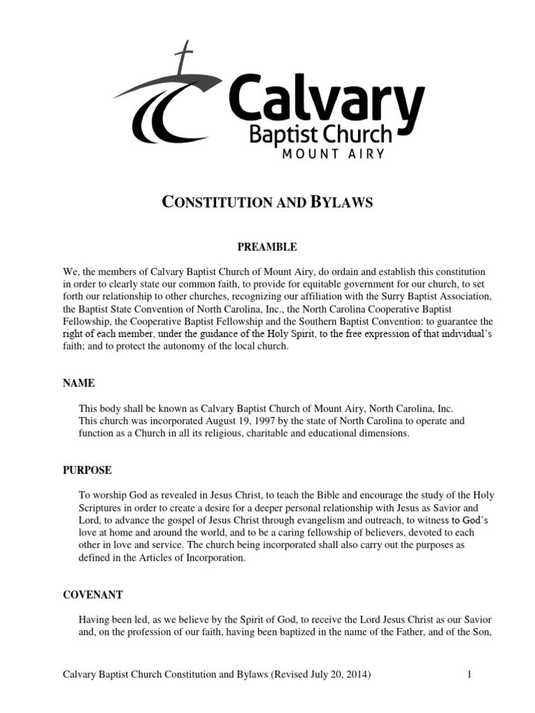 Calvary Baptist Church Constitution & Bylaws | PDF | Jesus | Deacon