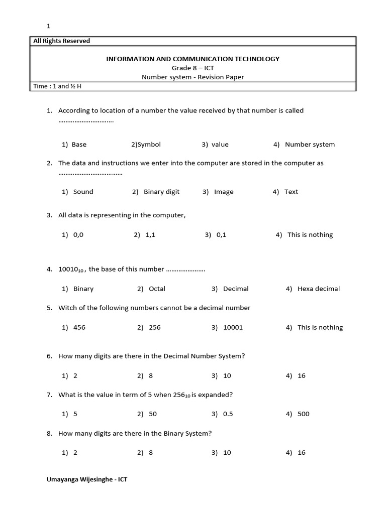 Grade 8 Number System Revision Worksheet | PDF | Decimal | Numbers