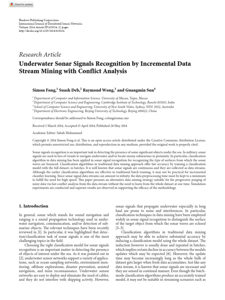 Underwater Sonar Signals Recognition by Incremental Data Stream Mining With Conflit Analysis PDF ...