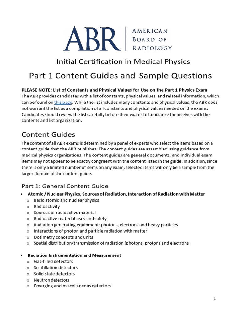 Abr Exams Guide | PDF | Medical Imaging | Medical Physics