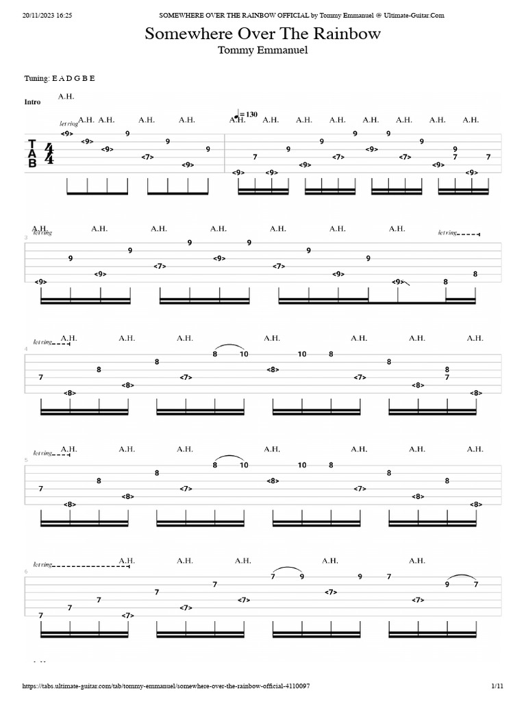 Tommy Emmanuel: Over the Rainbow Tab | PDF