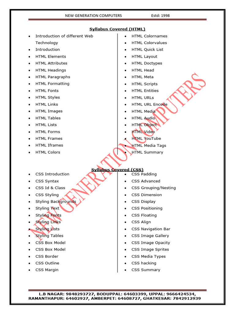Syllabus Covered in Wed Designing | PDF | Html Element | Document Object Model