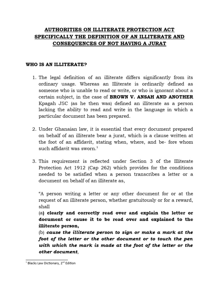 Understanding Illiterate Jurat Requirements | PDF | Literacy | Burden ...