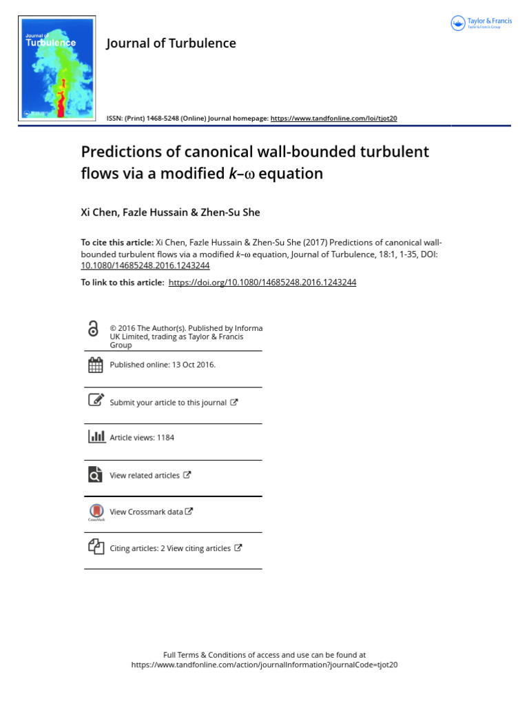 Predictions of Canonical Wall-Bounded Turbulent Flows Via A Modified K Equation | PDF ...