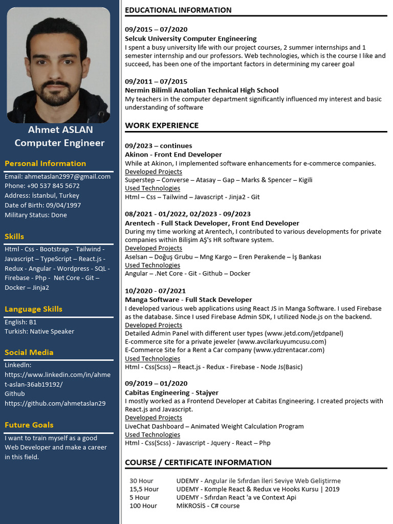 Ahmet ASLAN CV - EN | PDF | Java Script | Cyberspace