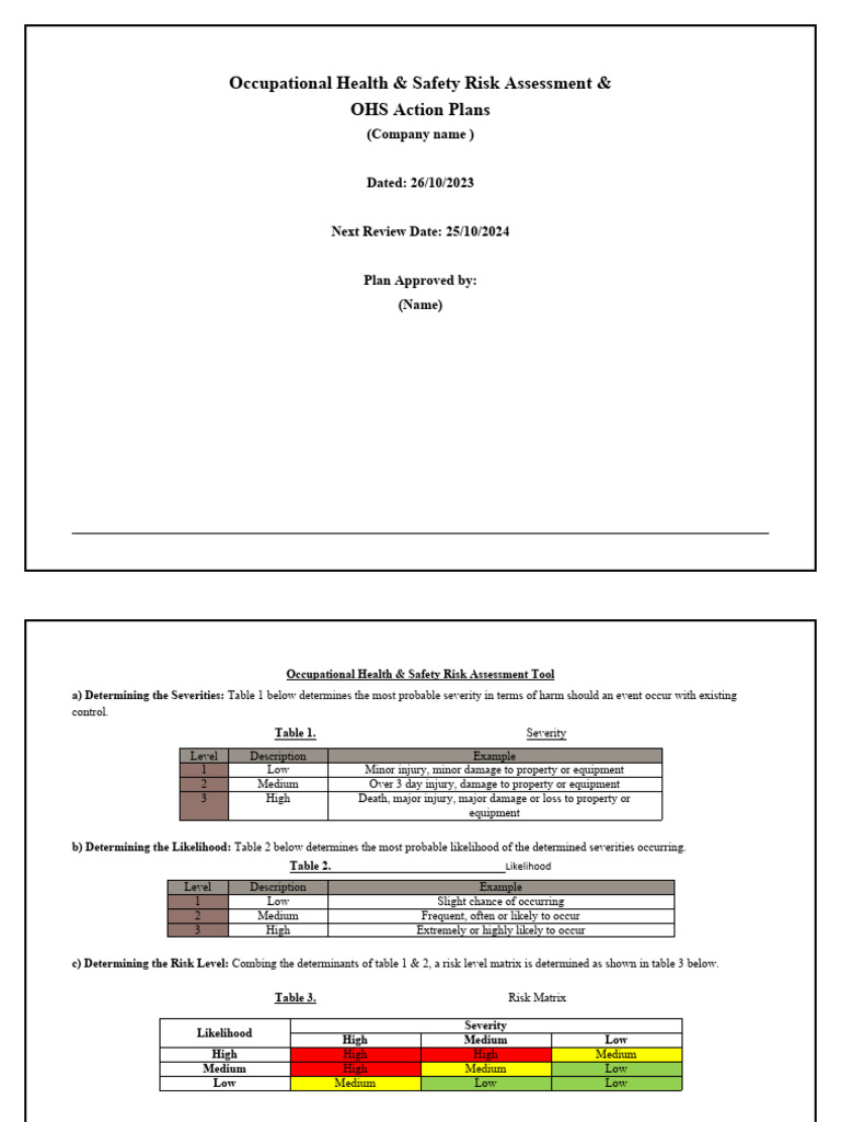 OHS_Risk_Assessment_and_Action_Plan | PDF | Occupational Safety And ...