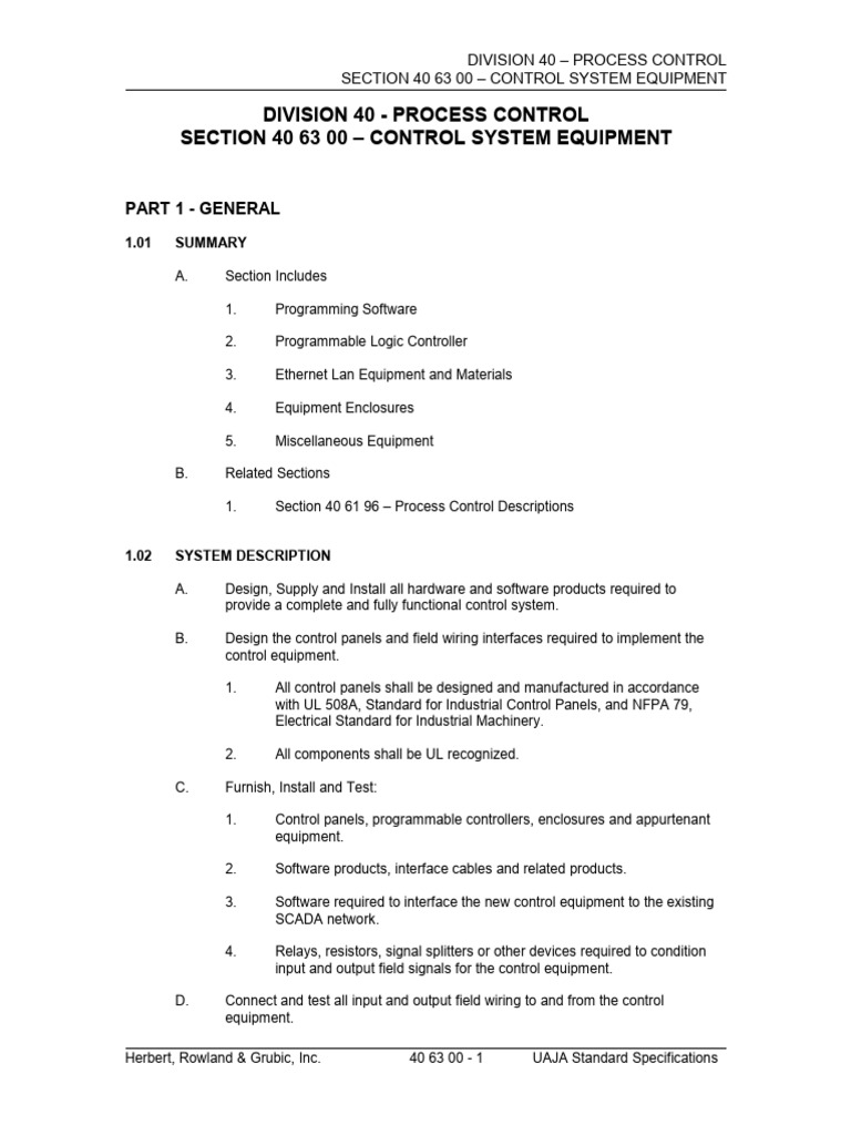 40 63 00 - Control System Equipment | PDF | Programmable Logic ...