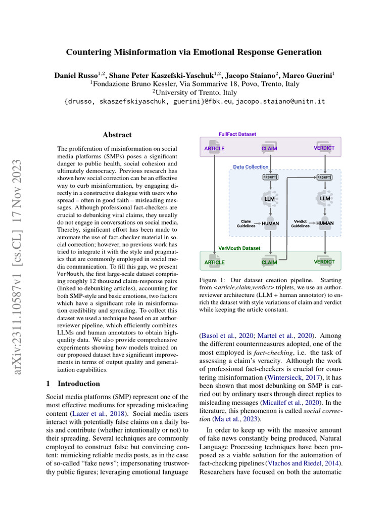 Countering Misinformation Via Emotional Response Generation 2311.10587 ...