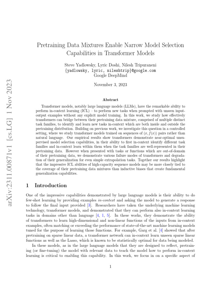 Pretraining Data Mixtures Enhance Transformer Model Selection | PDF ...