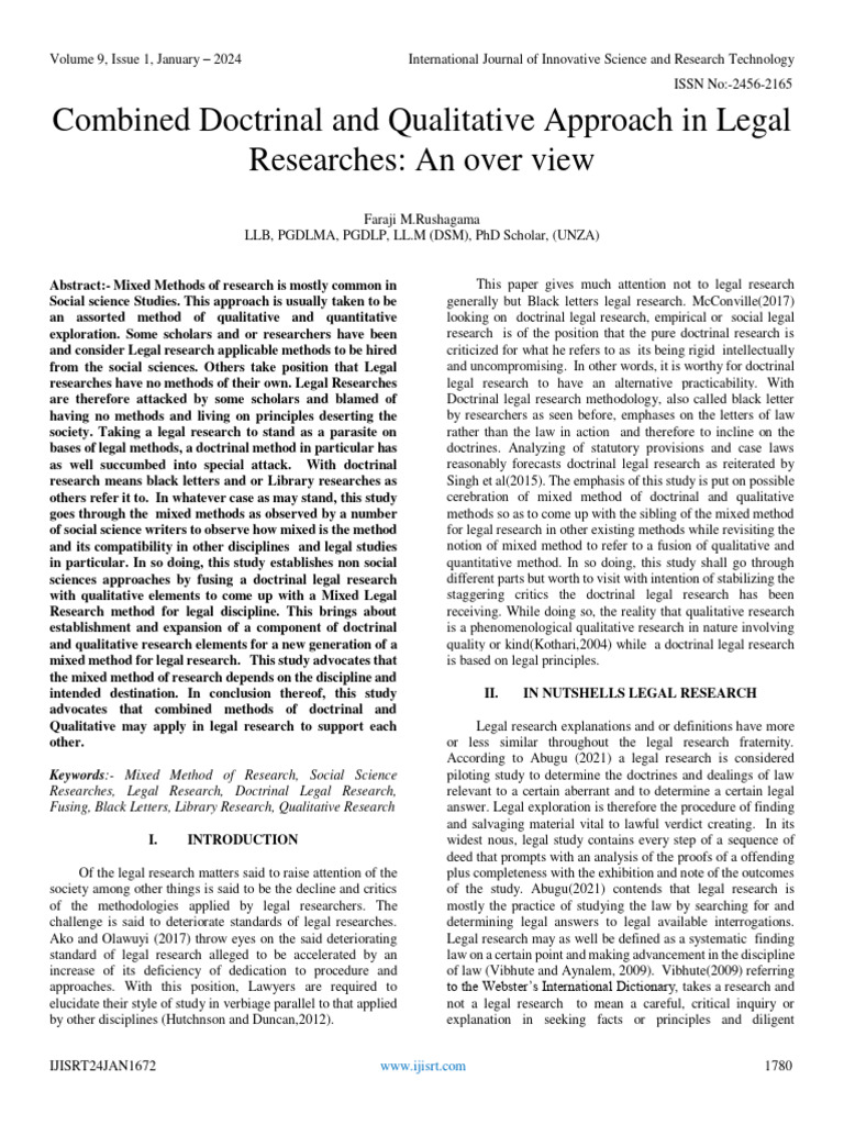 Combined Doctrinal and Qualitative Approach in Legal Researches: An ...