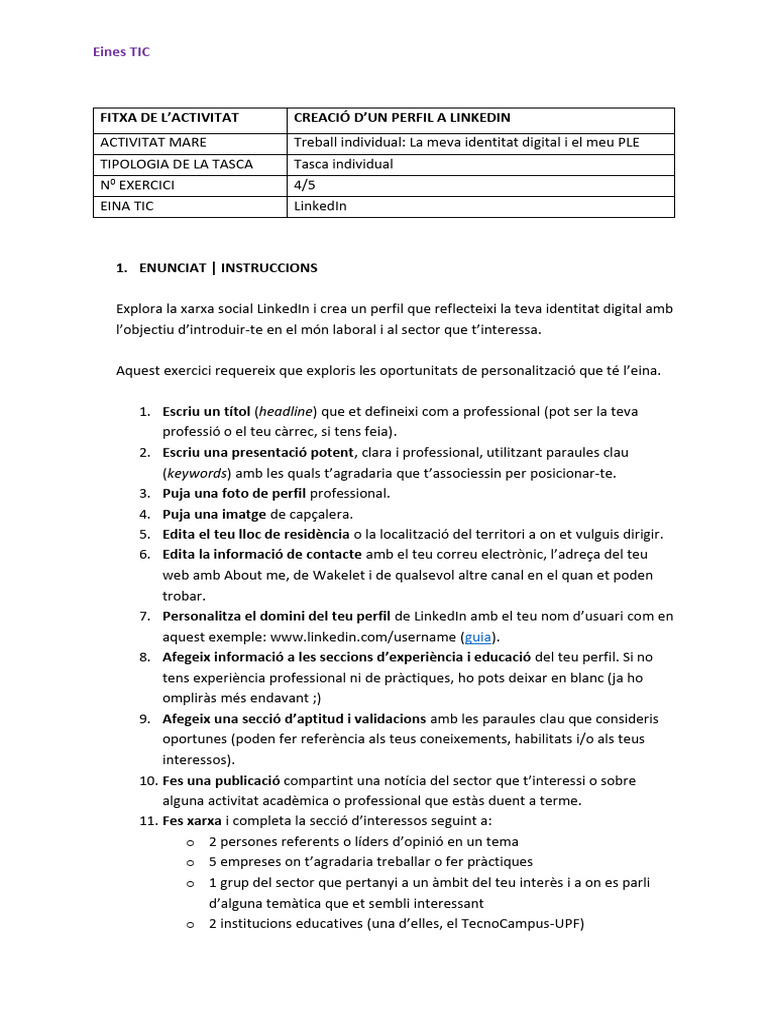 4 EINES TIC Perfil-LinkedIn | PDF