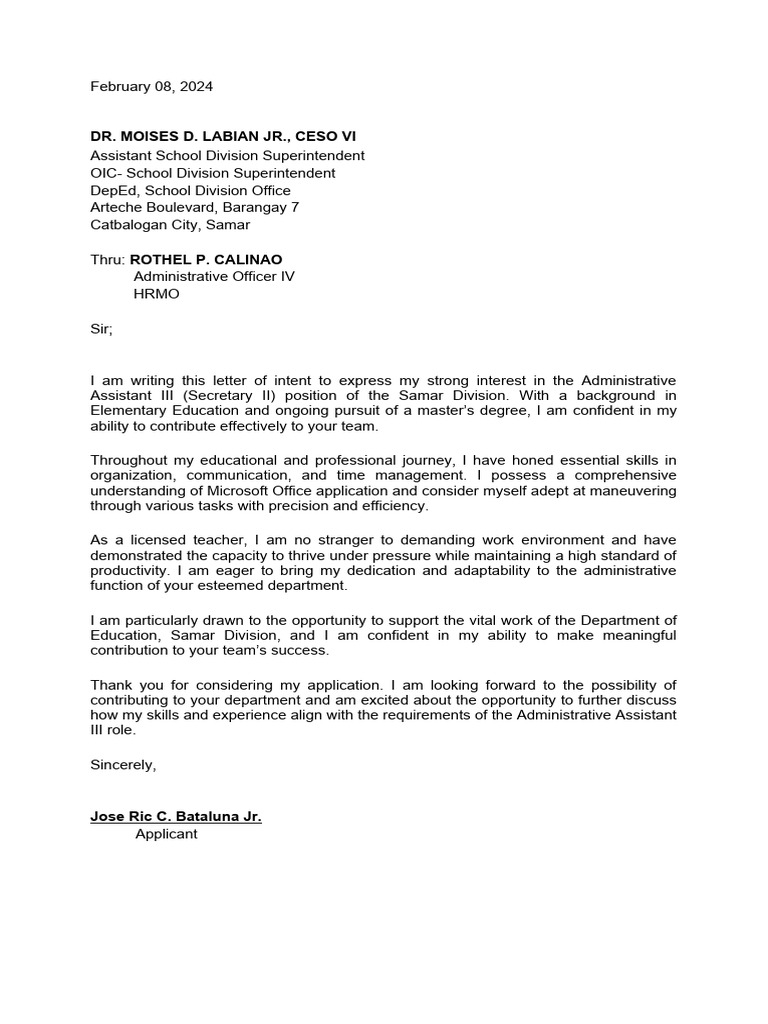 Application for Administrative Assistant III | PDF