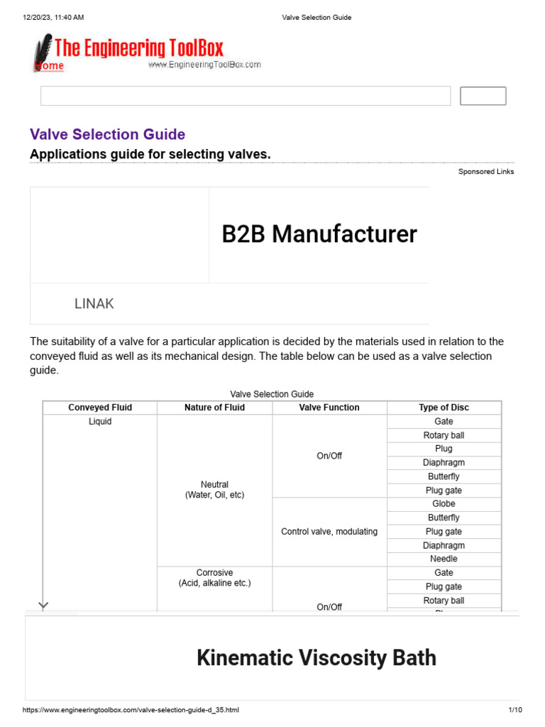 Valve Selection Guide for Applications | PDF | Valve | Process Engineering