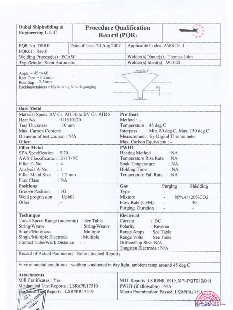 Procedure Qualification Record (PQR) : 1-2mm 2-5mm | PDF | Construction | Welding