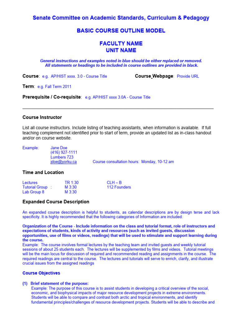 Basic Course Outline Template November 2013 | PDF | Lecture ...