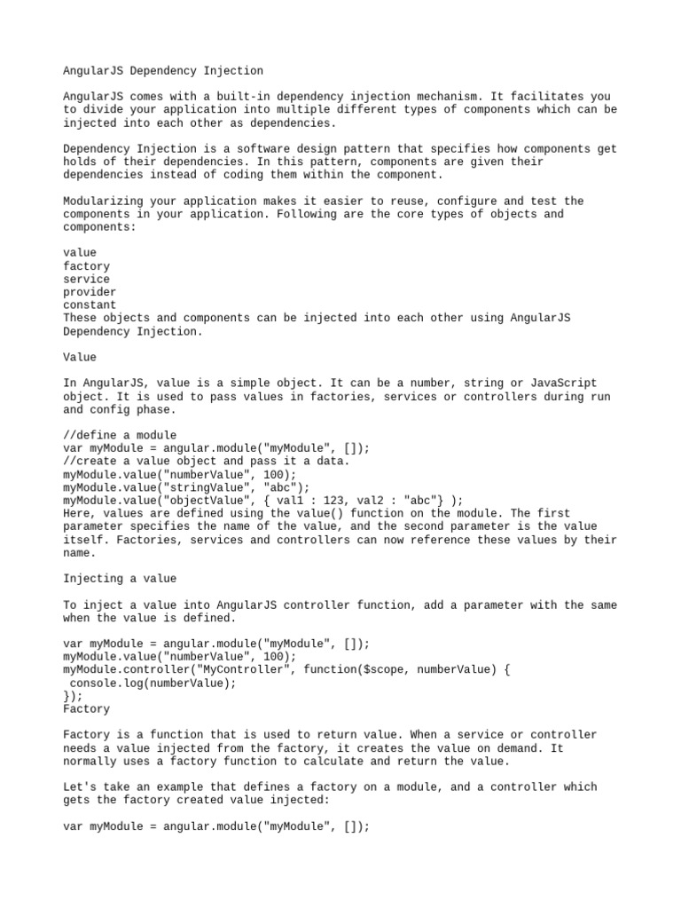 AngularJS Dependency Injection | PDF | Angular Js | Scope (Computer ... AngularJS Dependency Injection | PDF | Angular Js | Scope (Computer ...